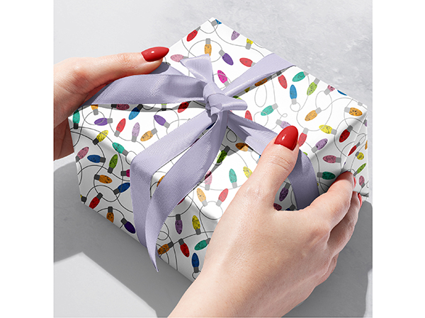 Christmas Lights White Gift Wrap, 24"x833', Full Ream Roll | Nashville ...